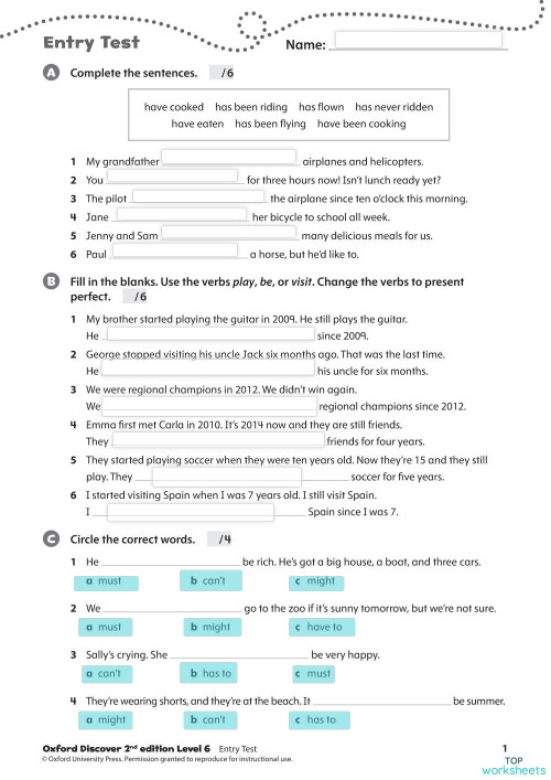 Entry test_Sixth Grade. Interactive worksheet | TopWorksheets