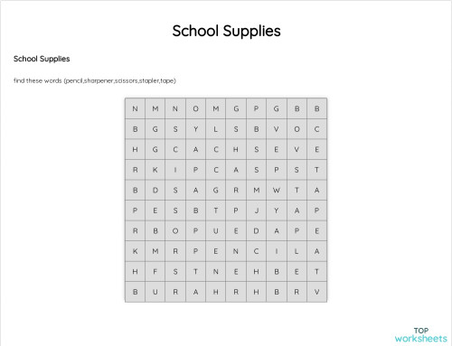 School Supplies. Interactive worksheet | TopWorksheets