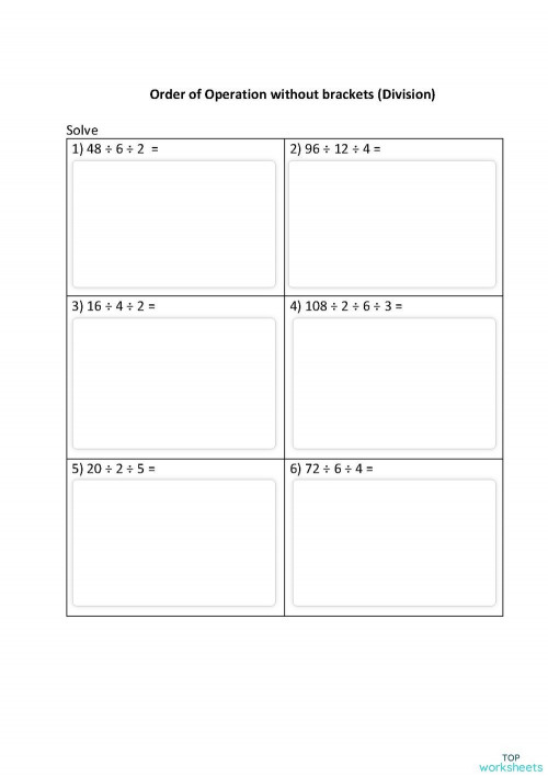 ORDER OF OPERATIONS (DIVISION). Interactive worksheet | TopWorksheets
