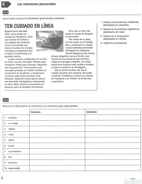 14. Las relaciones personales 70. Ficha interactiva | TopWorksheets