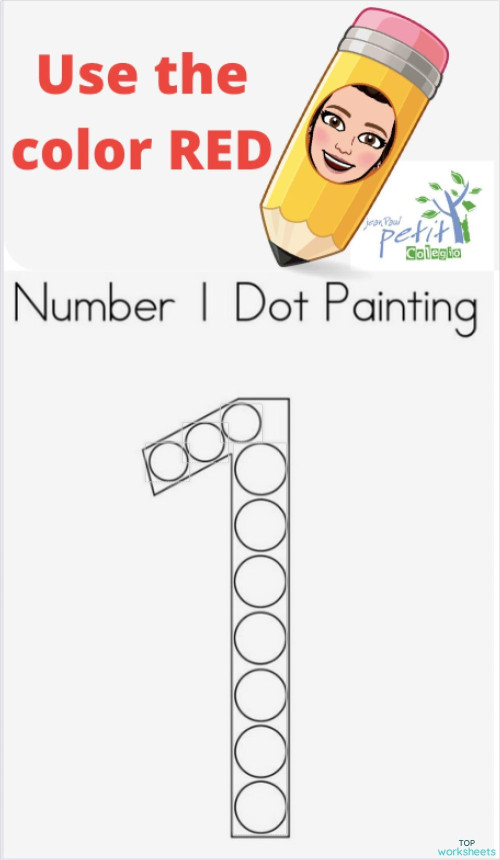 number 1 RED. Interactive worksheet | TopWorksheets
