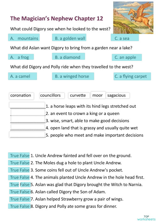 The Magician's Nephew Chapter 12. Interactive worksheet | TopWorksheets