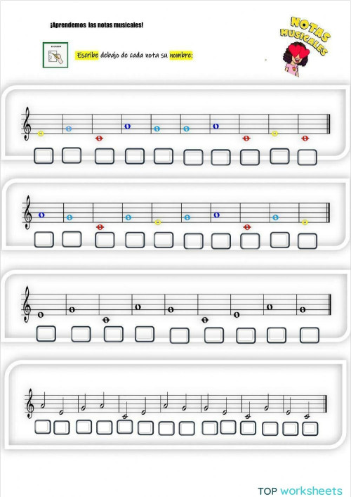 Aprendemos las notas musicales. Ficha interactiva | TopWorksheets