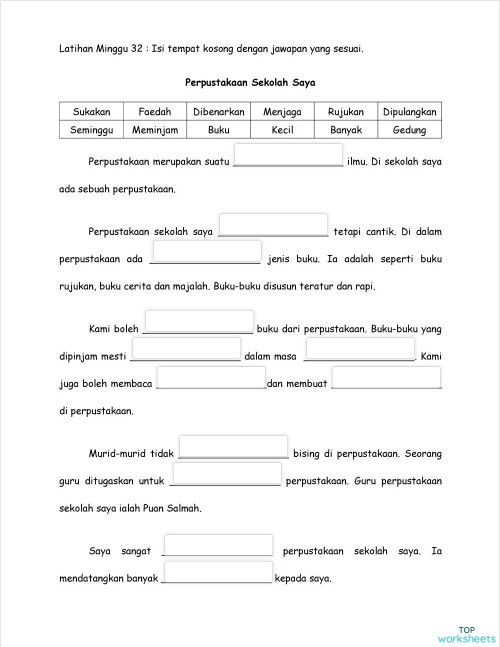 Karangan Perpustakaan Sekolah Saya. Interactive worksheet | TopWorksheets Karangan Perpustakaan Sekolah Saya. Interactive worksheet | TopWorksheets