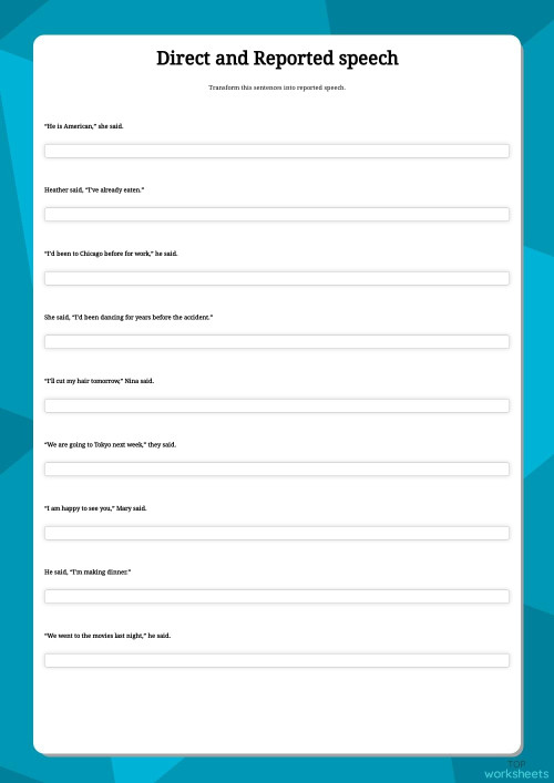 Direct and Reported speech. Interactive worksheet | TopWorksheets