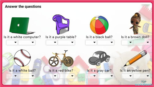 Is this toy that color?. Interactive worksheet | TopWorksheets