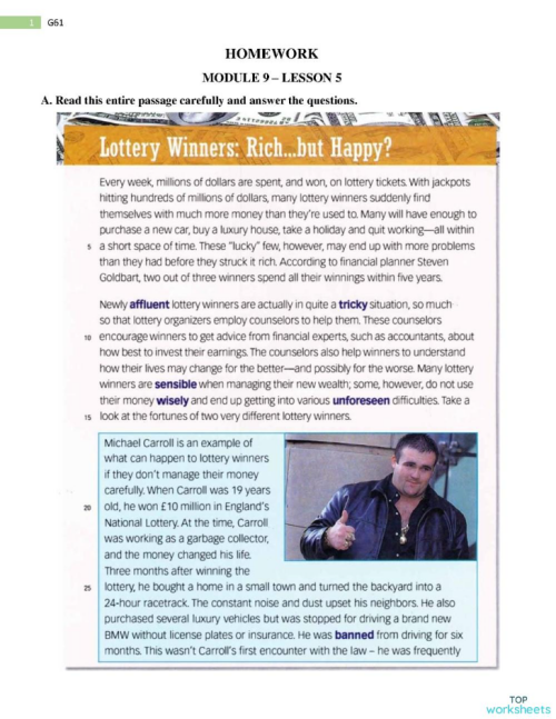 G61 - M9.L5 - Homework (17.12.21). Interactive worksheet | TopWorksheets