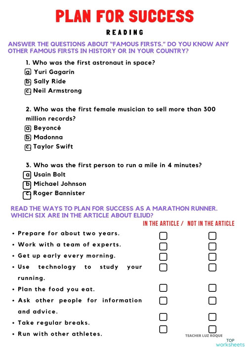 READING: PLAN FOR SUCCESS. Interactive worksheet | TopWorksheets