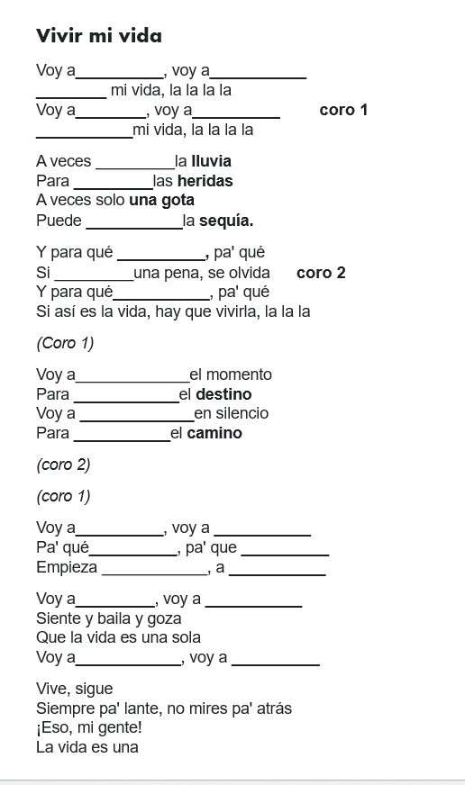 vivir mi vida. Ficha interactiva | TopWorksheets