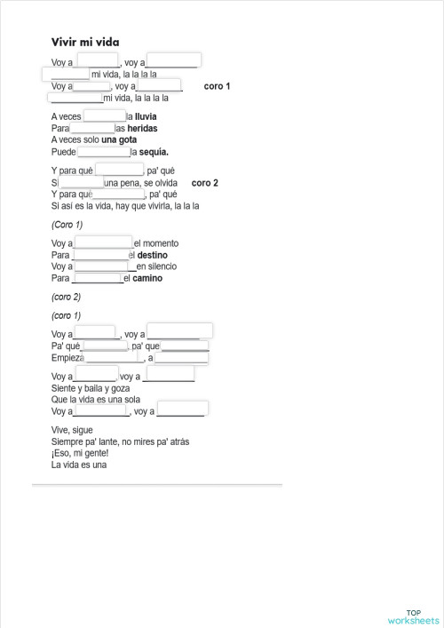 vivir mi vida. Ficha interactiva | TopWorksheets