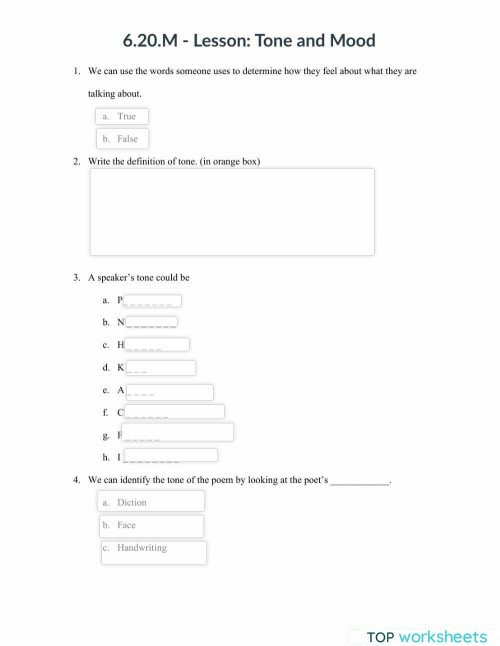 6.20.M - Lesson: Tone and Mood. Interactive worksheet | TopWorksheets