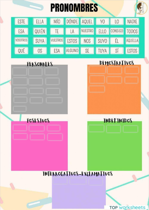 PRONOMBRES. Ficha interactiva | TopWorksheets