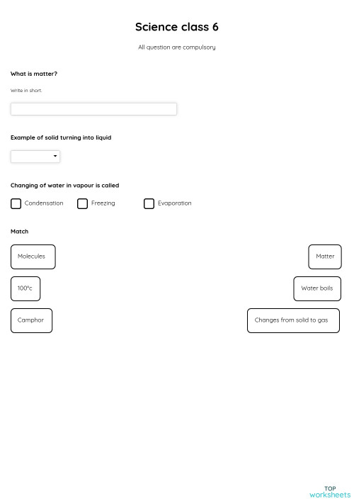 Science class 6. Interactive worksheet | TopWorksheets
