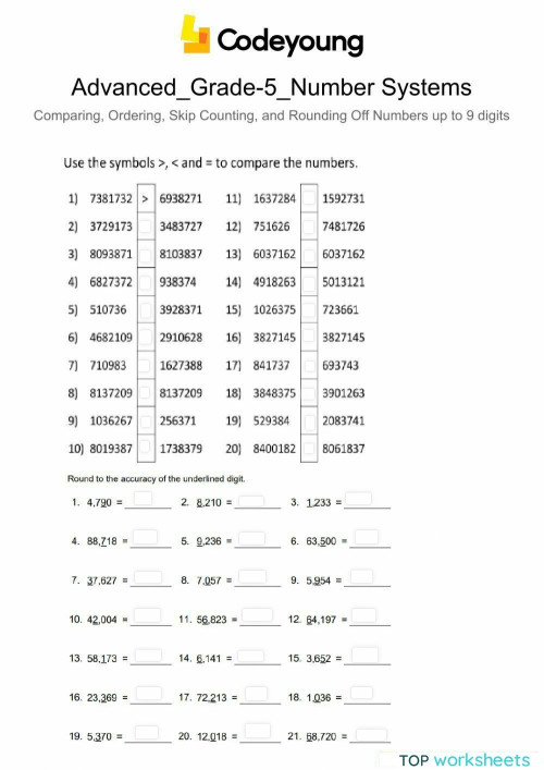 Advanced-Comparing, Ordering, Skip Counting, and Rounding Off Numbers up to 9 digits ...