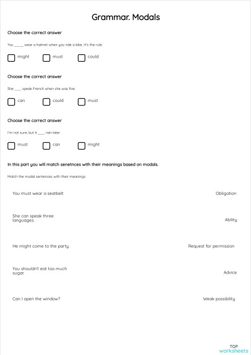Grammar. Modals. Interactive worksheet | TopWorksheets