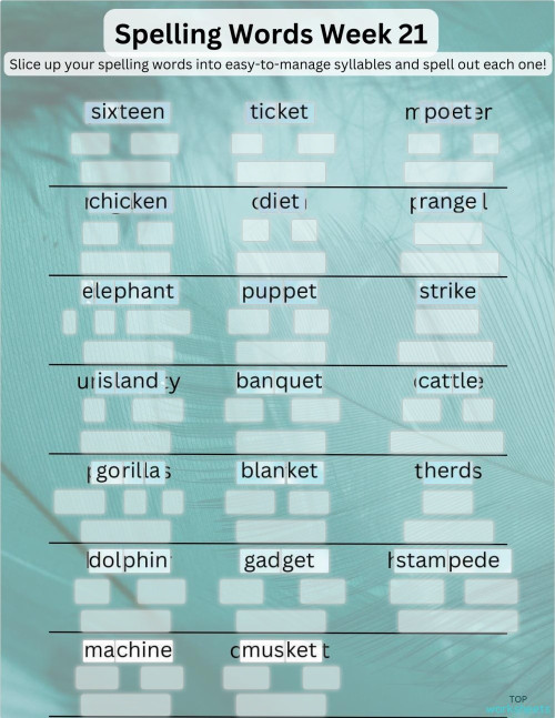 Spelling Words Week 21.3. Interactive worksheet | TopWorksheets