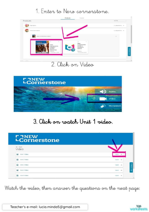 New cornerstone -Video 1. Interactive worksheet | TopWorksheets