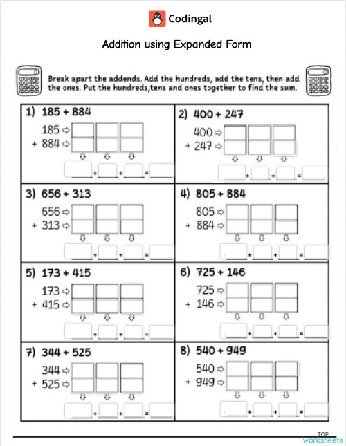 M_G02M05L23_WE01_Addition using Expanded Form. Interactive worksheet | TopWorksheets