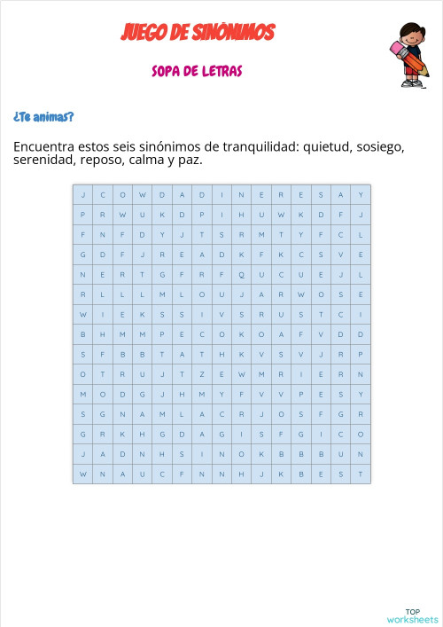 JUEGO DE SINÓNIMOS. Ficha interactiva | TopWorksheets