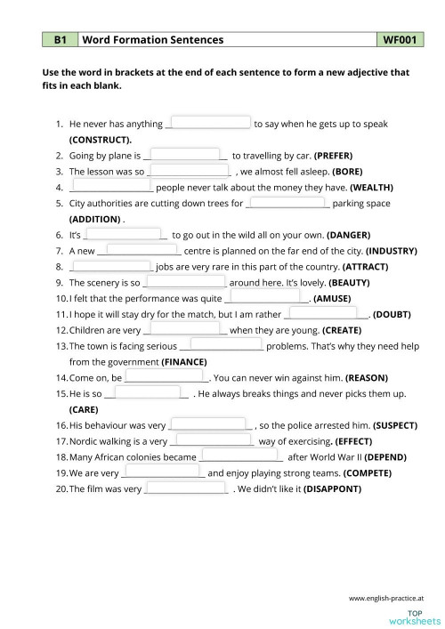 Exercises On Word Formations