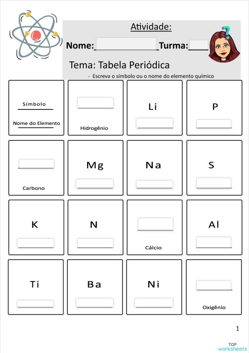 Símbolos químicos. Ficha interativa | TopWorksheets
