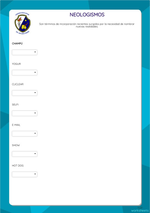 NEOLOGISMOS. Ficha interactiva | TopWorksheets