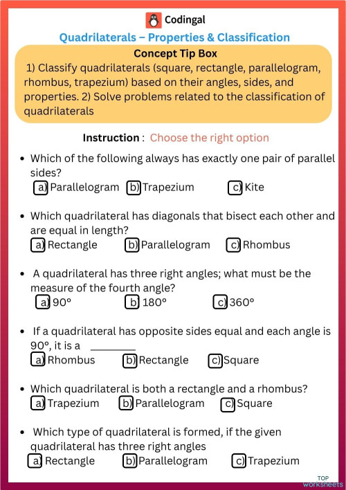 M_G06M10L46_WC01_Types_of_Quadrilaterals_1. Interactive worksheet | TopWorksheets