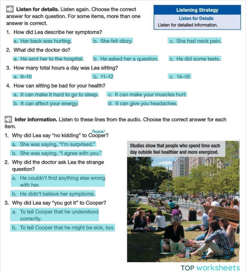 Intermediate 03 page98 listening. Interactive worksheet | TopWorksheets