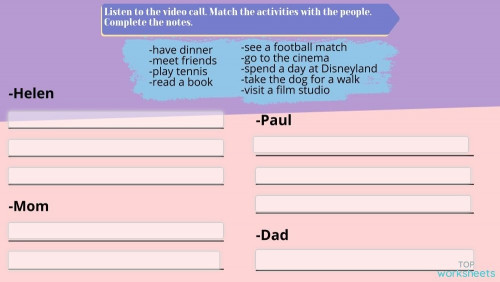 Listening extension-A1 (WB). Interactive worksheet | TopWorksheets