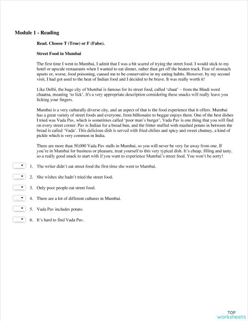 LVL 6 | Module 1 - Reading. Ficha interactiva | TopWorksheets