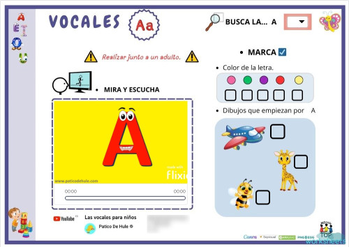 Vocales: fichas interactivas y ejercicios online | TopWorksheets