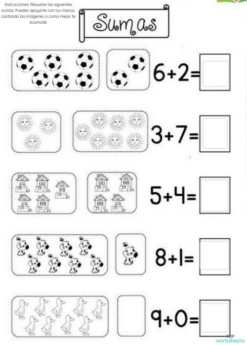 Sumas con imágenes. Ficha interactiva | TopWorksheets