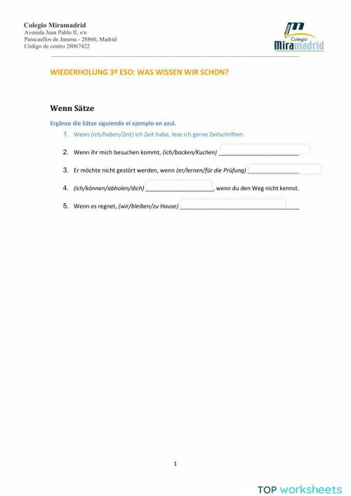 Wenn Sätze. Interaktives Arbeitsblatt | TopWorksheets