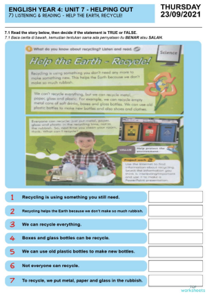 ENG YEAR 4: UNIT 7 - HELPING OUT - LISTENING & READING EXCERCISE (HELP ...