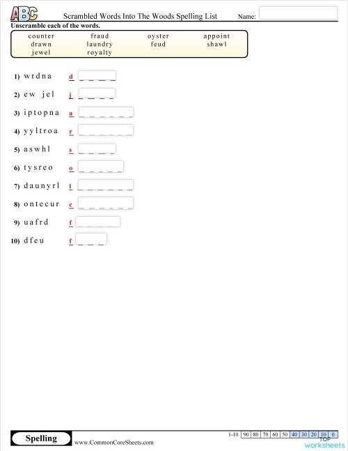 Into The Woods (Unscramble Spelling). Interactive worksheet | TopWorksheets