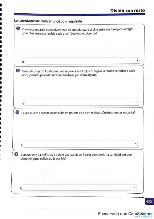 Resolución de problemas divisiones. Ficha interactiva | TopWorksheets