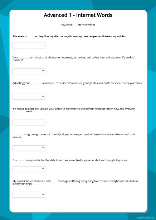 Advanced 1 - Internet Words. Ficha interativa | TopWorksheets