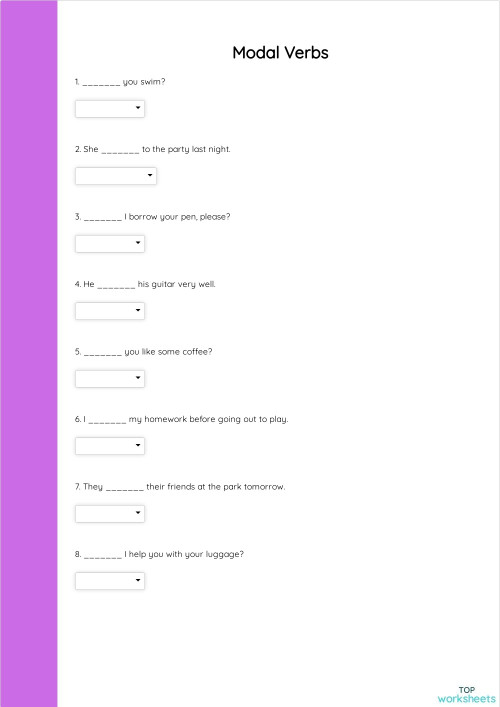 Modal Verbs. Interactive worksheet | TopWorksheets