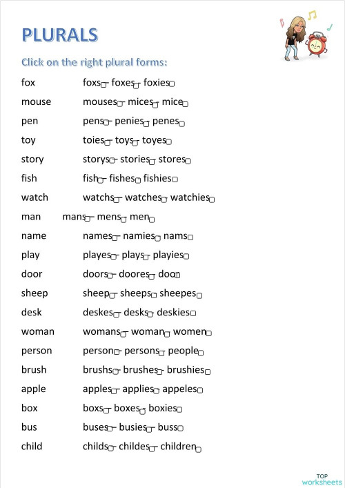 Plurals nouns. Interactive worksheet | TopWorksheets
