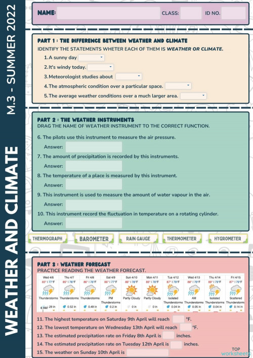 Weather and Climate Summer M.3-2022. Interactive worksheet | TopWorksheets