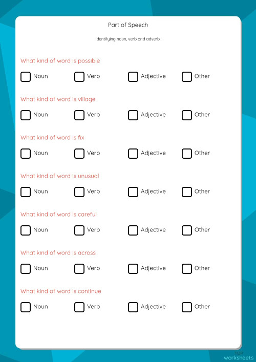 parts of Speech: interactive worksheets and online exercises ...