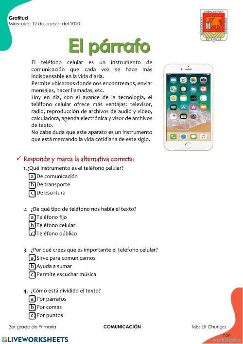 Español 2 examen - Párrafo y orden de ideas. Ficha interactiva ...