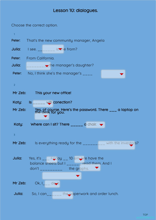 Lesson 10: dialogues.. Interactive worksheet | TopWorksheets