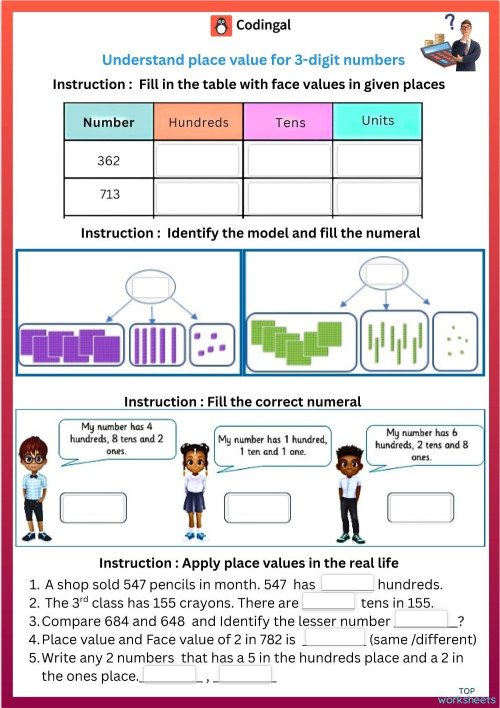 M_G03M04L07_WA01_Understand_place_value_for_3-digit_numbers_3. Interactive worksheet | TopWorksheets