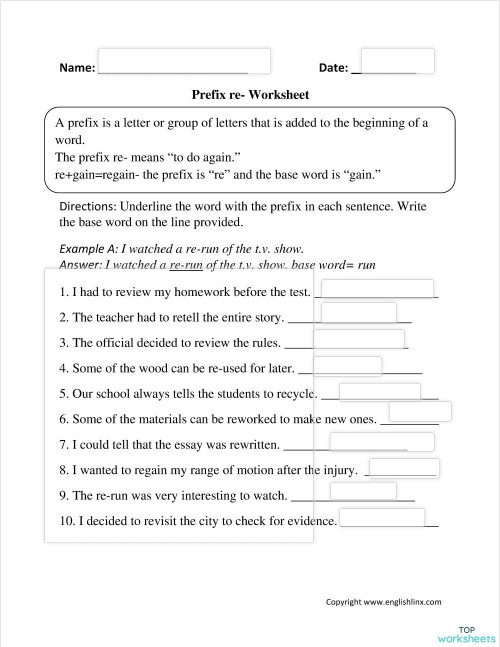 Prefix RE Spelling Lesson 50. Interactive worksheet | TopWorksheets