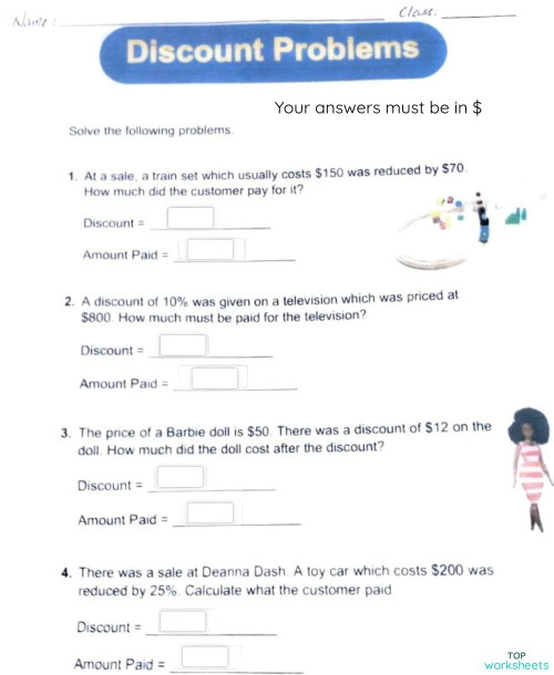 Discount Problems. Interactive worksheet | TopWorksheets