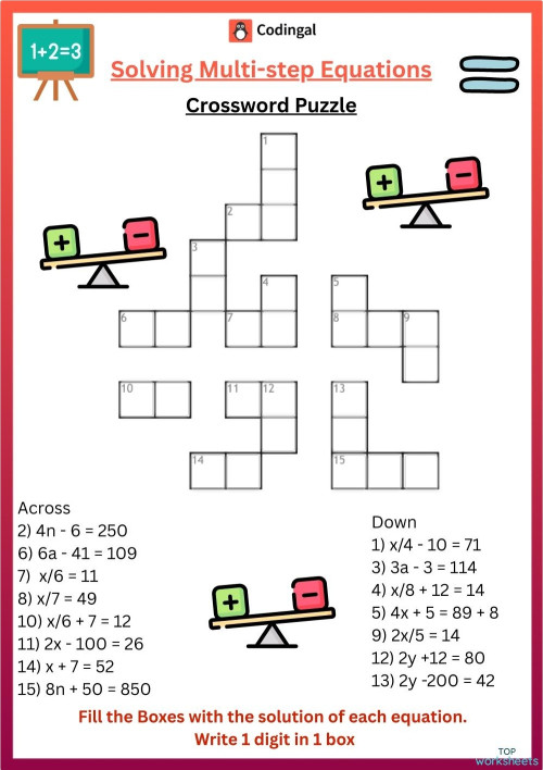 M_G06M08L34_WE01_Solving_Multi-step_Equations_5. Interactive worksheet | TopWorksheets