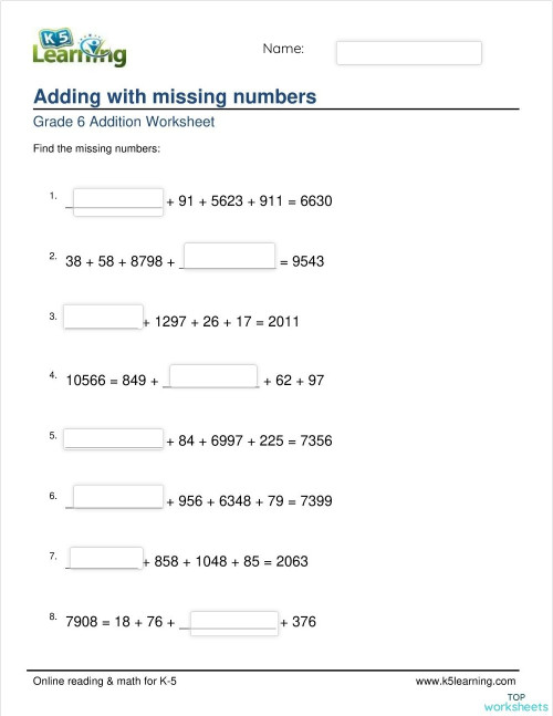 Addition Fill in 1. Interactive worksheet | TopWorksheets