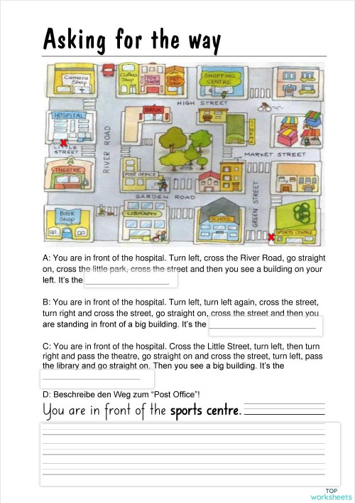 Asking for the way. Interaktives Arbeitsblatt | TopWorksheets