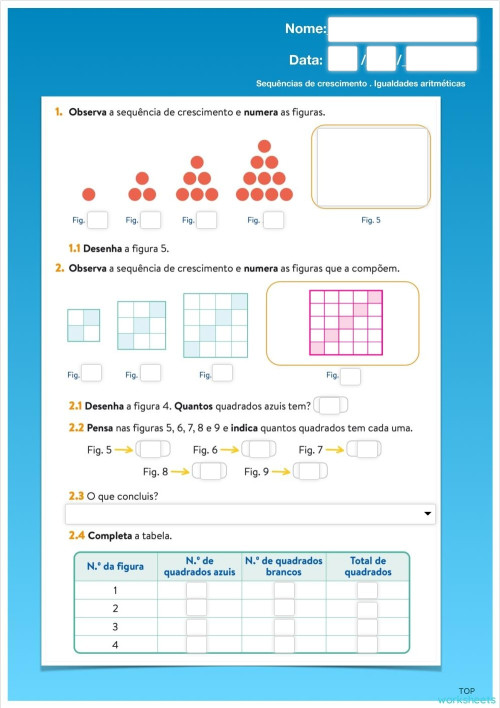 Sequências de crescimento. Ficha interativa | TopWorksheets